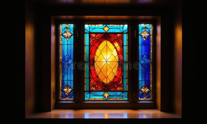 A Stained Glass Window in a Dark Room, Providing a Glimpse of Light and ...