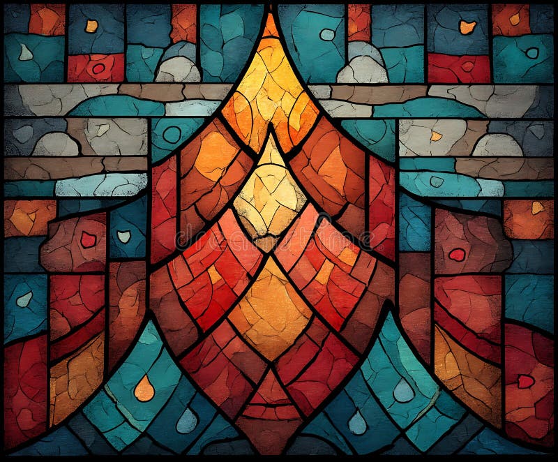 Stained Glass Window Design Featuring a Central Flame-like Pattern in ...