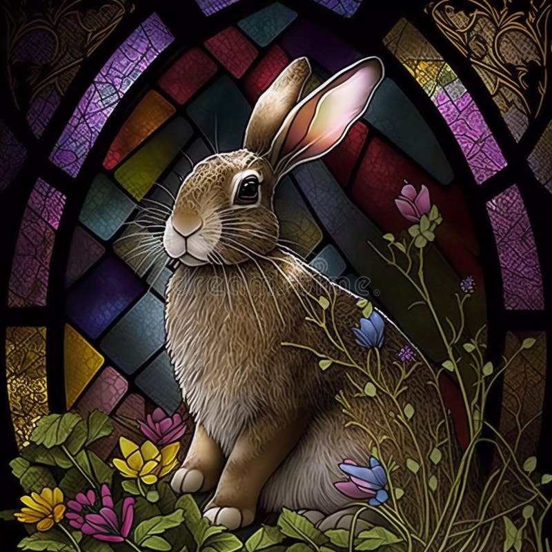 Stained Glass Window With Easter Bunny Easter Rabbit Stain Glass Window Stock Illustration
