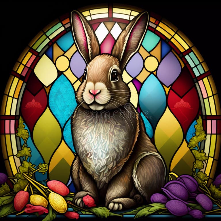 Stained Glass Window with Easter Bunny. Easter Rabbit Stain Glass ...