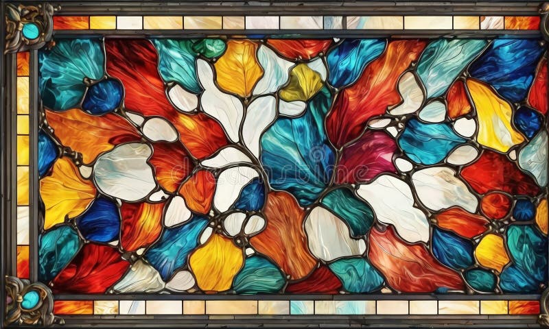 Stained Glass Window Features Vibrant Array Multicolored Glass Pieces ...