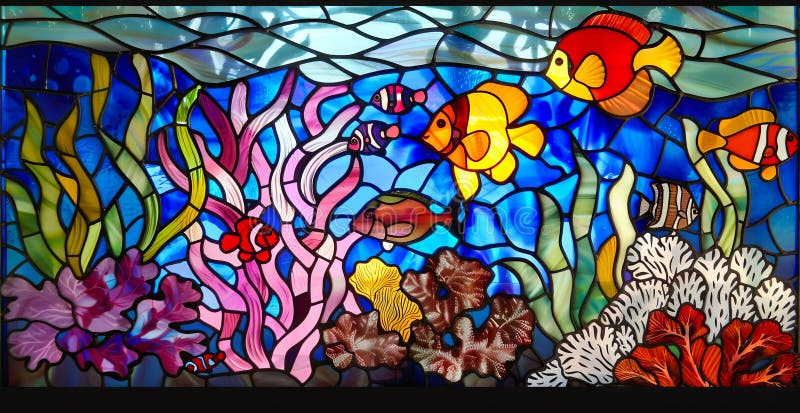 A Stained Glass Window with Fish and Corals Stock Photo - Image of ...