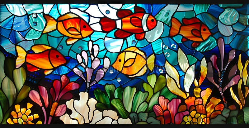A Stained Glass Window with Fish and Corals Stock Image - Image of ...