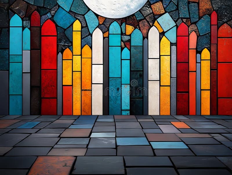 A Stained Glass Window with a Full Moon in the Background Stock Image ...