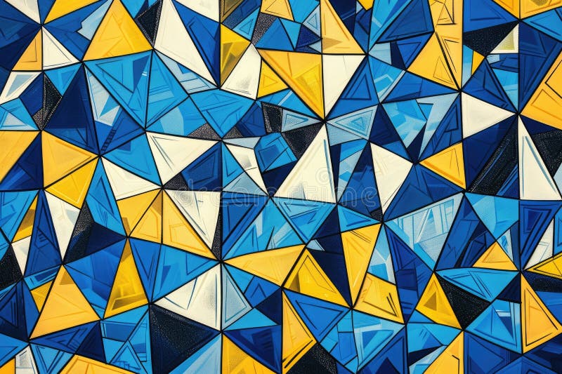 A Stained Glass Window with a Geometric Pattern of Blue, Yellow, and ...