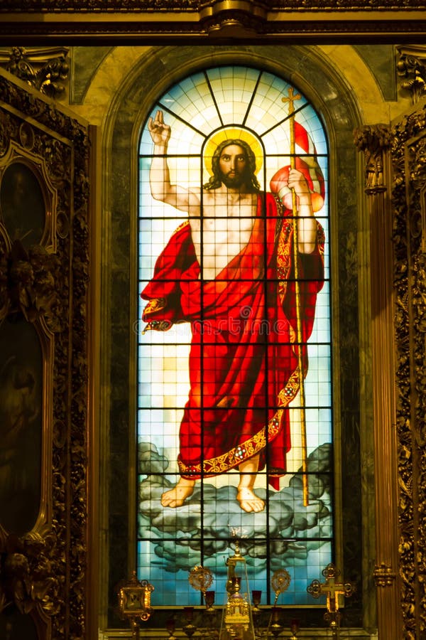 Stained-glass Window with the Image of Christ Editorial Image - Image ...