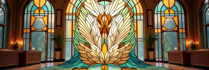 Stained Glass Window with Intricate Abstract Patterns in Grand Hall ...