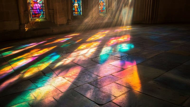 Stained Glass Window Light Patterns on Stone Floor Stock Illustration ...