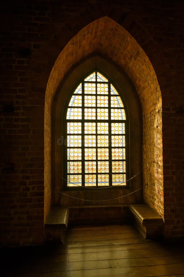 Stained-glass Window in the Medieval Castle Stock Image - Image of ...