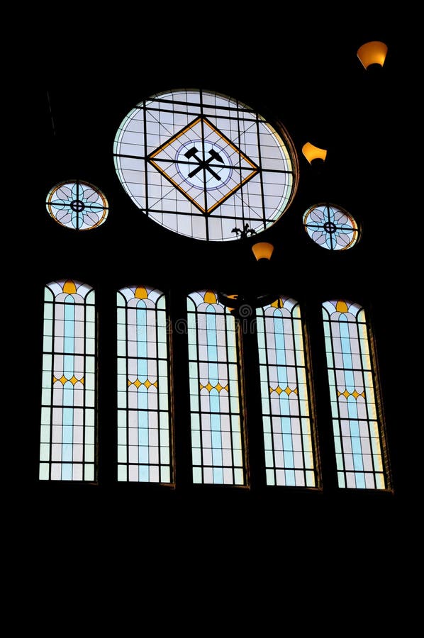 Stained glass window. stock photo. Image of mining, colors - 32849862