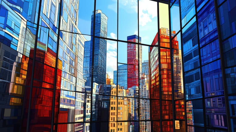 Stained Glass Window in a Modern Building Stock Photo - Image of ...