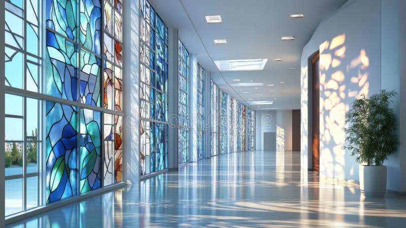 Stained Glass Window in a Modern Building Stock Photo - Image of ...