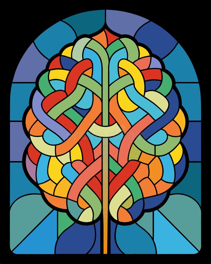 A Stained Glass Window Mosaic of a Brain with the Pathways Made of ...