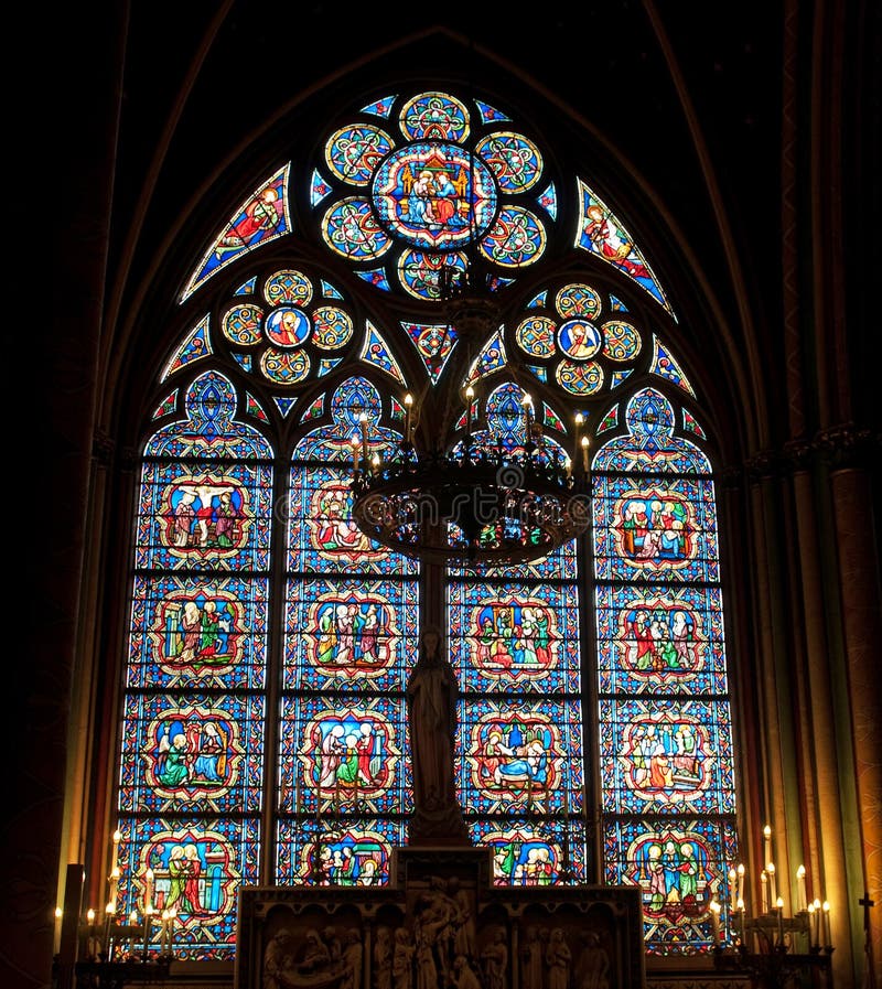 Stained Glass Window in Notre Dame Editorial Image - Image of ...