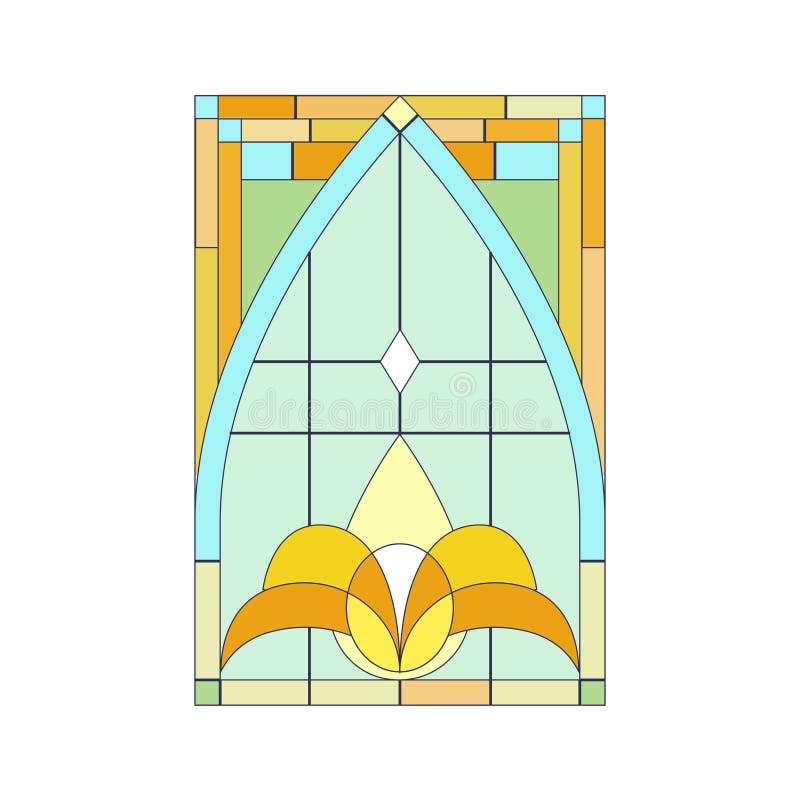 Stained Glass Window of Rectangular Shape with Arch and Colorful Mosaic ...