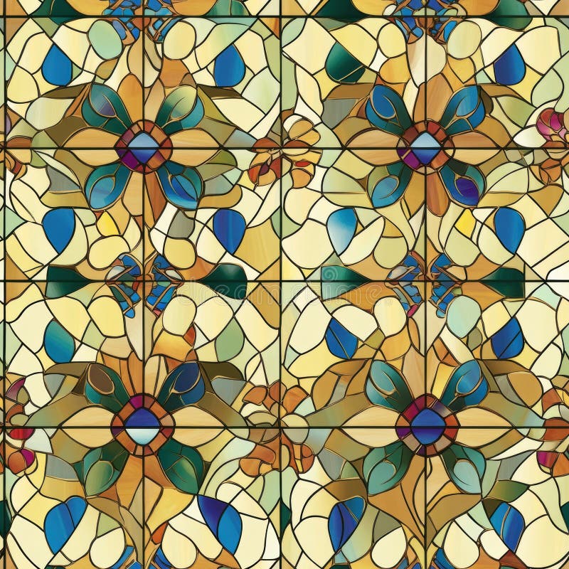 Stained Glass Window with Religious Pattern Design Stock Illustration ...