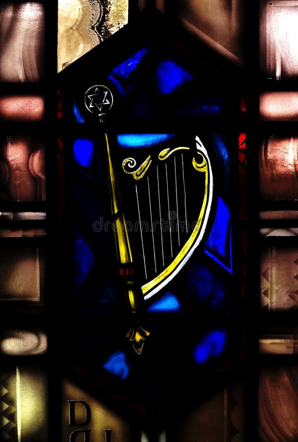 Stained Glass Window Representing the Harp of David Stock Image - Image ...