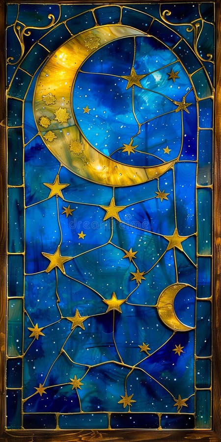 A Stained Glass Window with Stars and the Moon Stock Photo - Image of ...