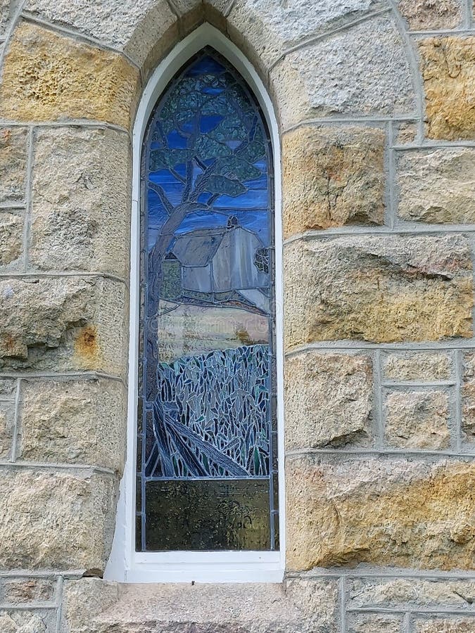 Stained Glass Window in Stone Building Stock Photo - Image of painting ...