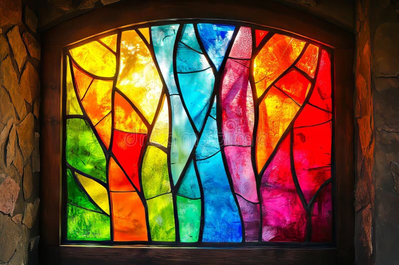 A Stained Glass Window in a Stone Wall Stock Photo - Image of stone ...