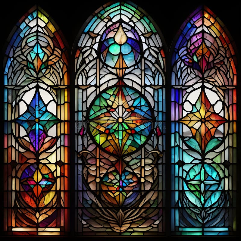 Stained Glass Window in the Style of Stained Glass with Floral Pattern ...