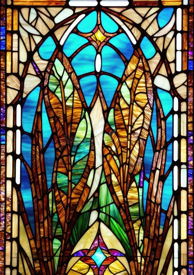 A Stained Glass Window with a Stylized Design Stock Illustration ...