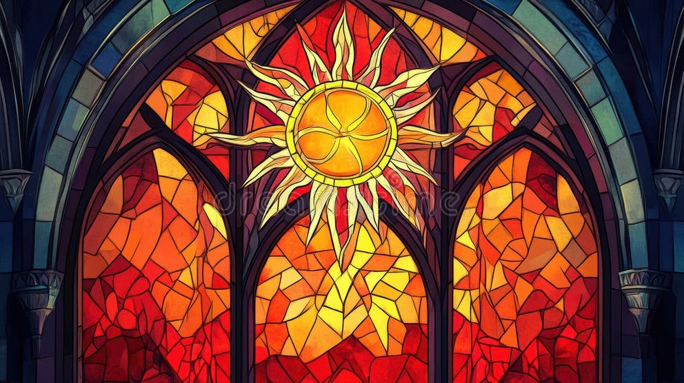 A Stained Glass Window with a Sun in it Stock Illustration ...