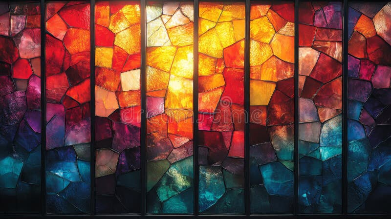 Stained Glass Window with Vibrant Colors and Abstract Patterns ...
