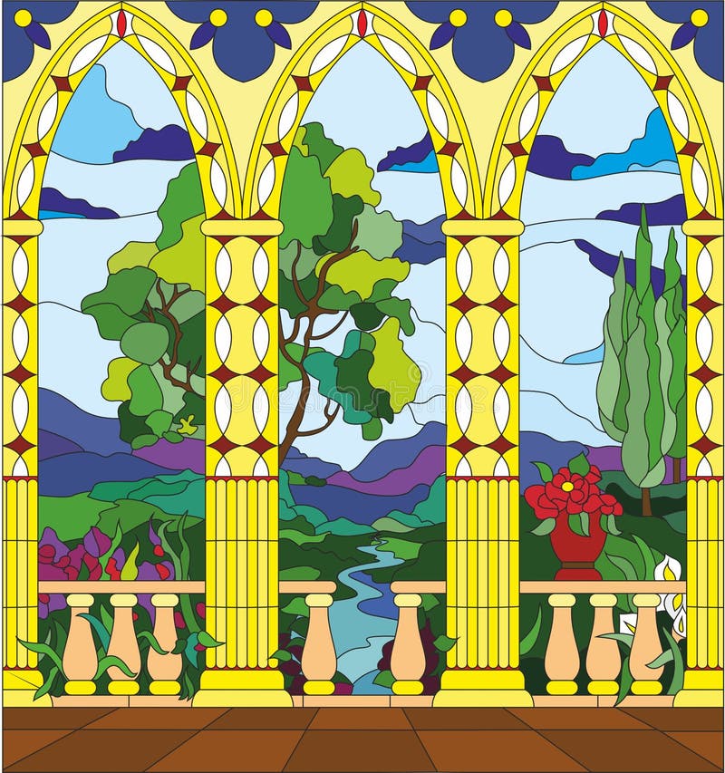 Stained Glass Window - the View from the Balcony of the Castle Stock ...