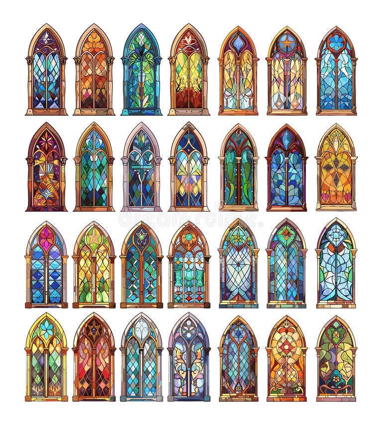 Vector Gothic Stained Glass Windows Stock Illustrations 363 Vector