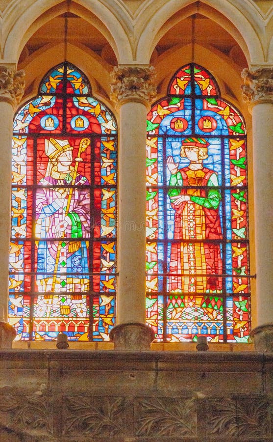 Pair Ofstained Glass Windows, Cathedral Notre Dame, France Editorial ...