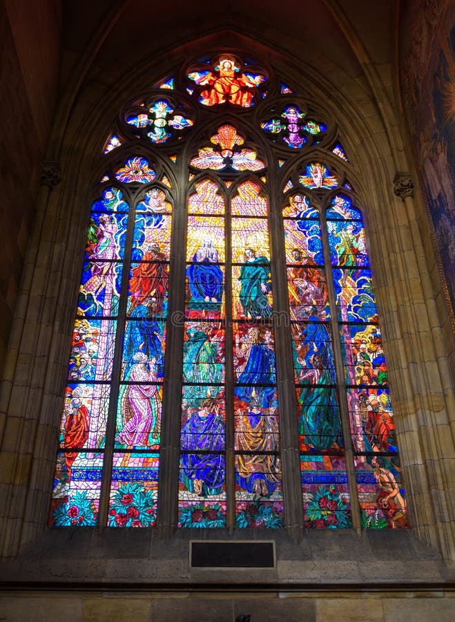 Stained-glass Windows at the Catholic Cathedral Stock Photo - Image of ...
