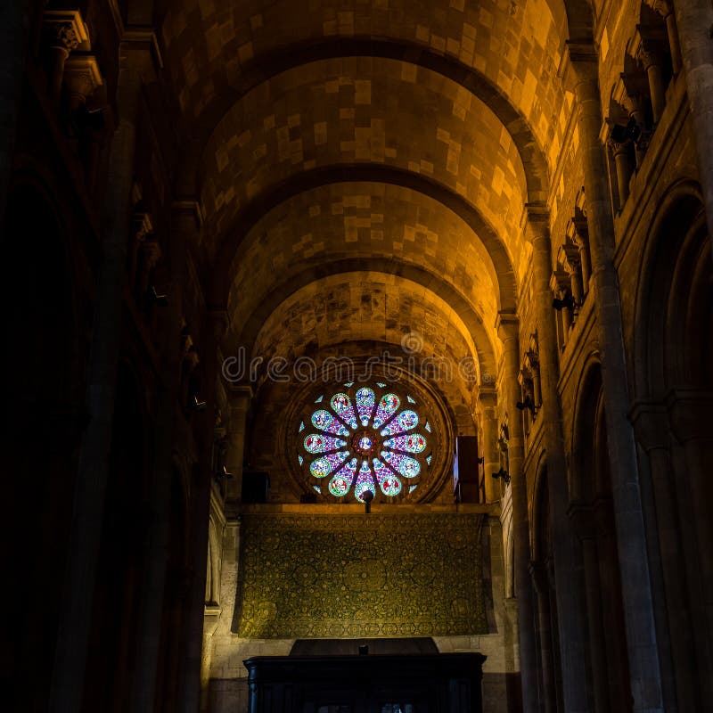 Stained Glass Windows Inside a Medieval Church Editorial Photography ...