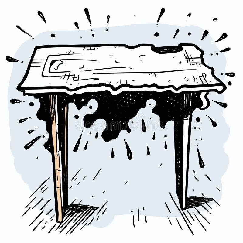 Vintage Wood Table with Comic Strip Imagery and Printmaking Techniques ...