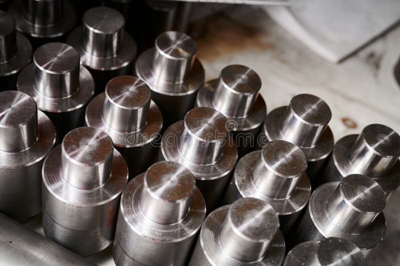 Stainless Crank Pins Rows Made with Automatic Machine Tools Stock Photo ...