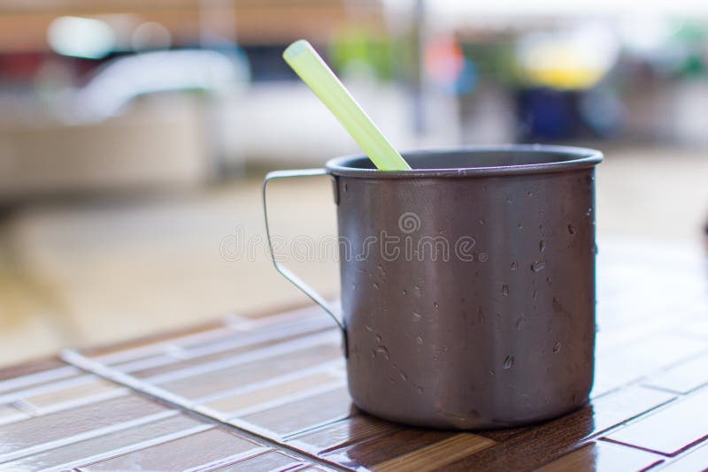 Stainless Cup of Cold Water with Ice Stock Image - Image of single ...