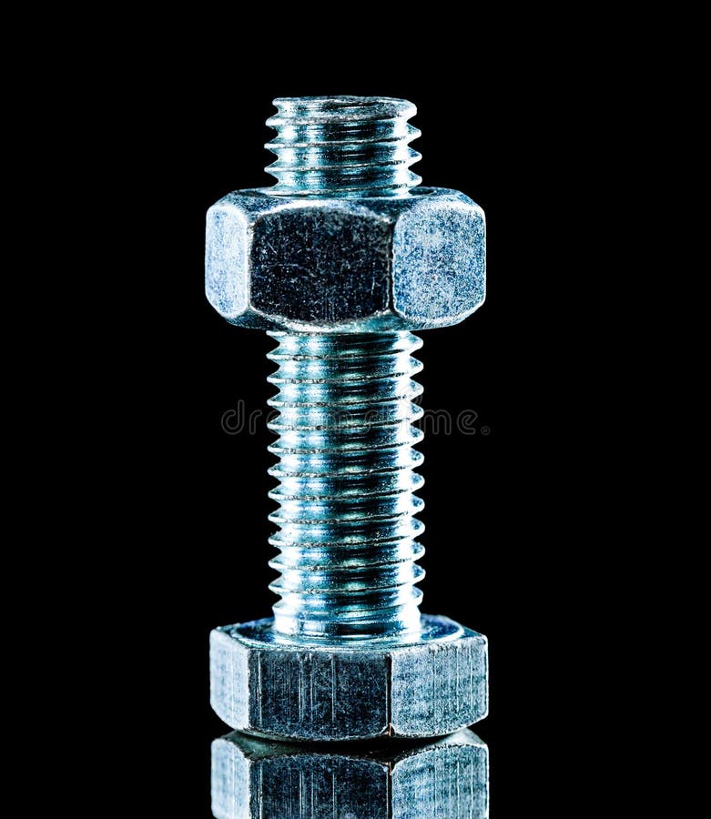 Stainless Nut Bolt on Black Surface Stock Image - Image of screwnut ...