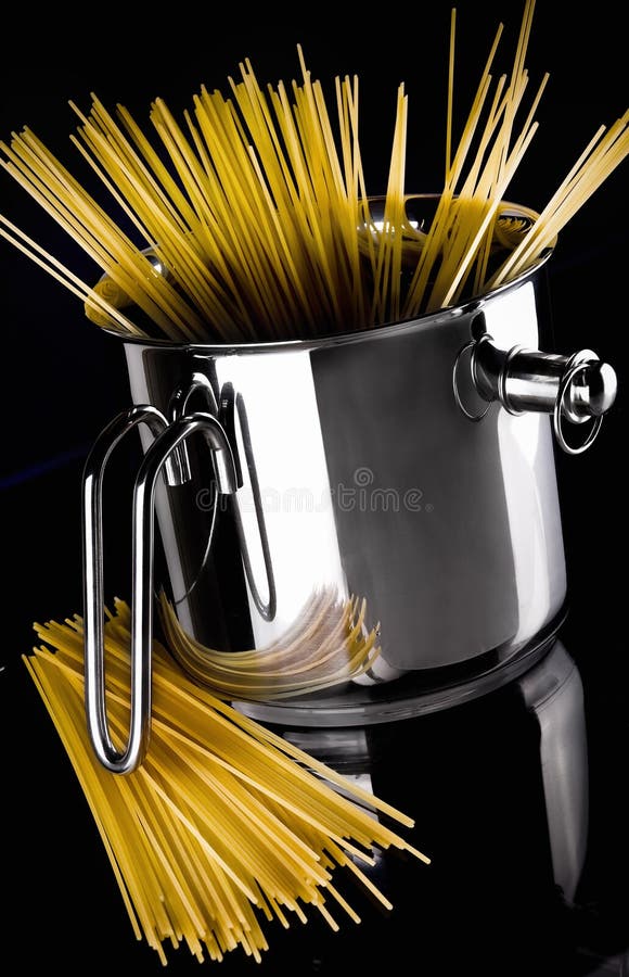 A Stainless Pot with Spaghetti Stock Photo - Image of domestic, meal ...
