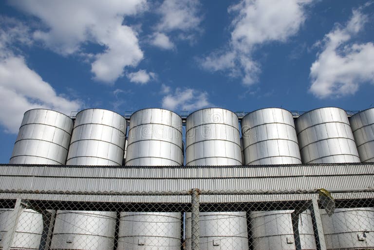 Stainless Silos stock photo. Image of cloud, mill, drink - 52850778