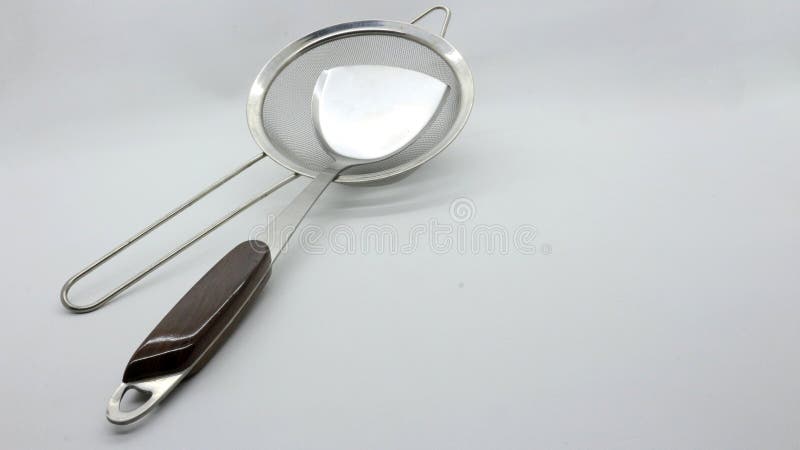 Stainless Spatula and Strainer Isolated Stock Image - Image of ...