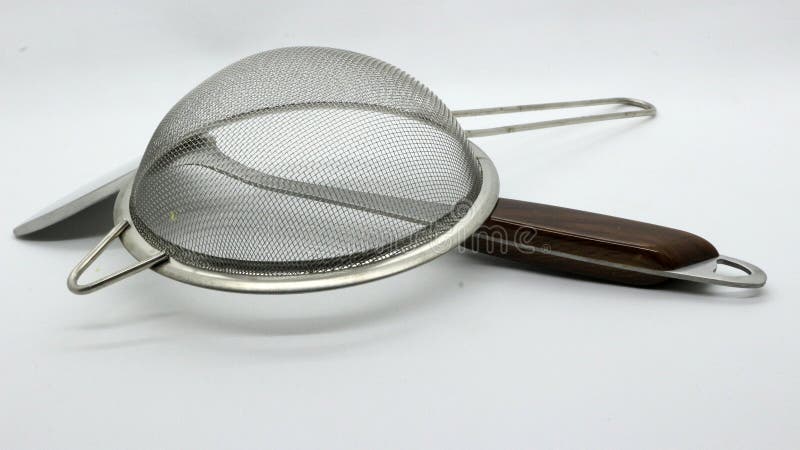 Stainless Spatula and Strainer Isolated Stock Image - Image of chrome ...