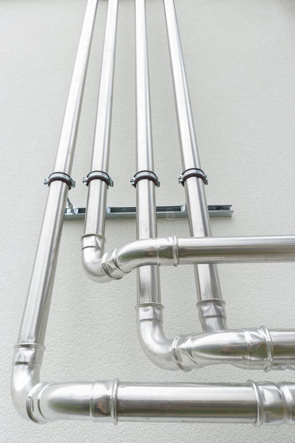 Stainless Steel Air Conditioning Pipes on Wall Stock Photo - Image of ...