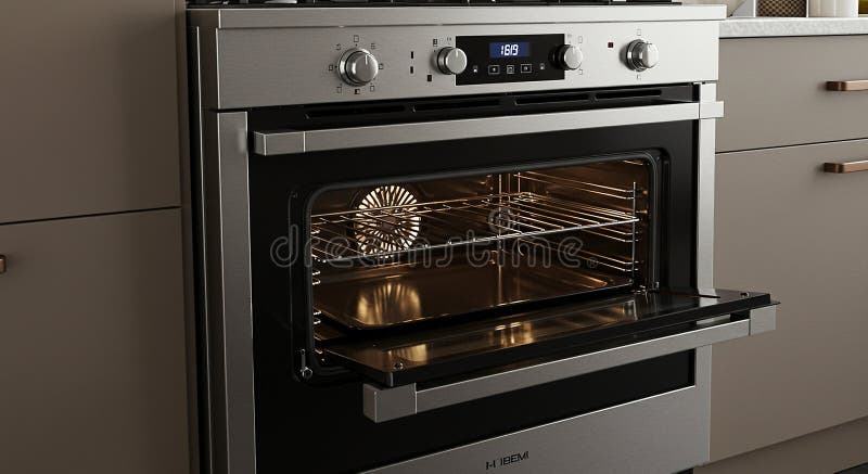 Stainless Steel Built-in Oven with the Door Open, Revealing Two Wire ...