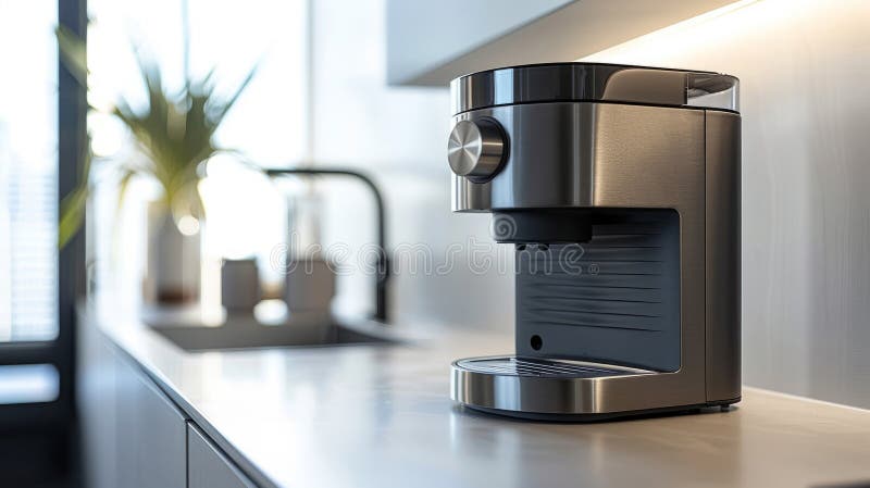 Stainless Steel Coffee Machine on a Modern Kitchen Countertop. Stock ...