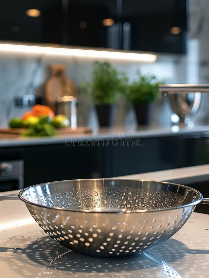 Stainless Steel Colander Modern Kitchen Setting Stock Photos - Free ...