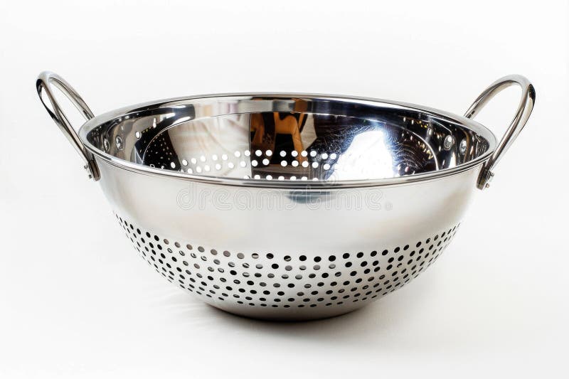 A Stainless Steel Colander on a White Background Stock Photo - Image of ...