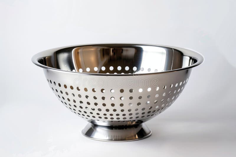 Stainless Steel Colander on a White Background Stock Photo - Image of ...