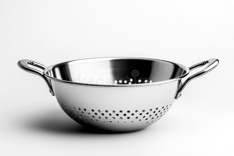 Stainless Steel Colander White Background Stock Image - Image of ...