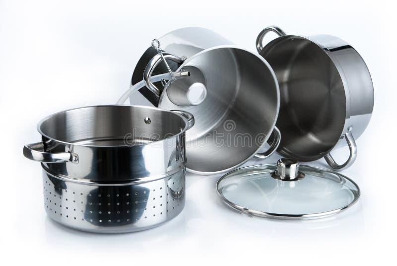 Stainless Steel Cooking Pots Stock Image - Image of silver, cover: 10232169