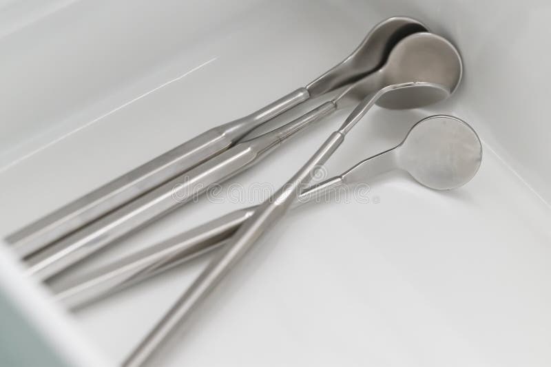 Stainless Steel Dental Tools in a Tray Stock Image - Image of flatware ...